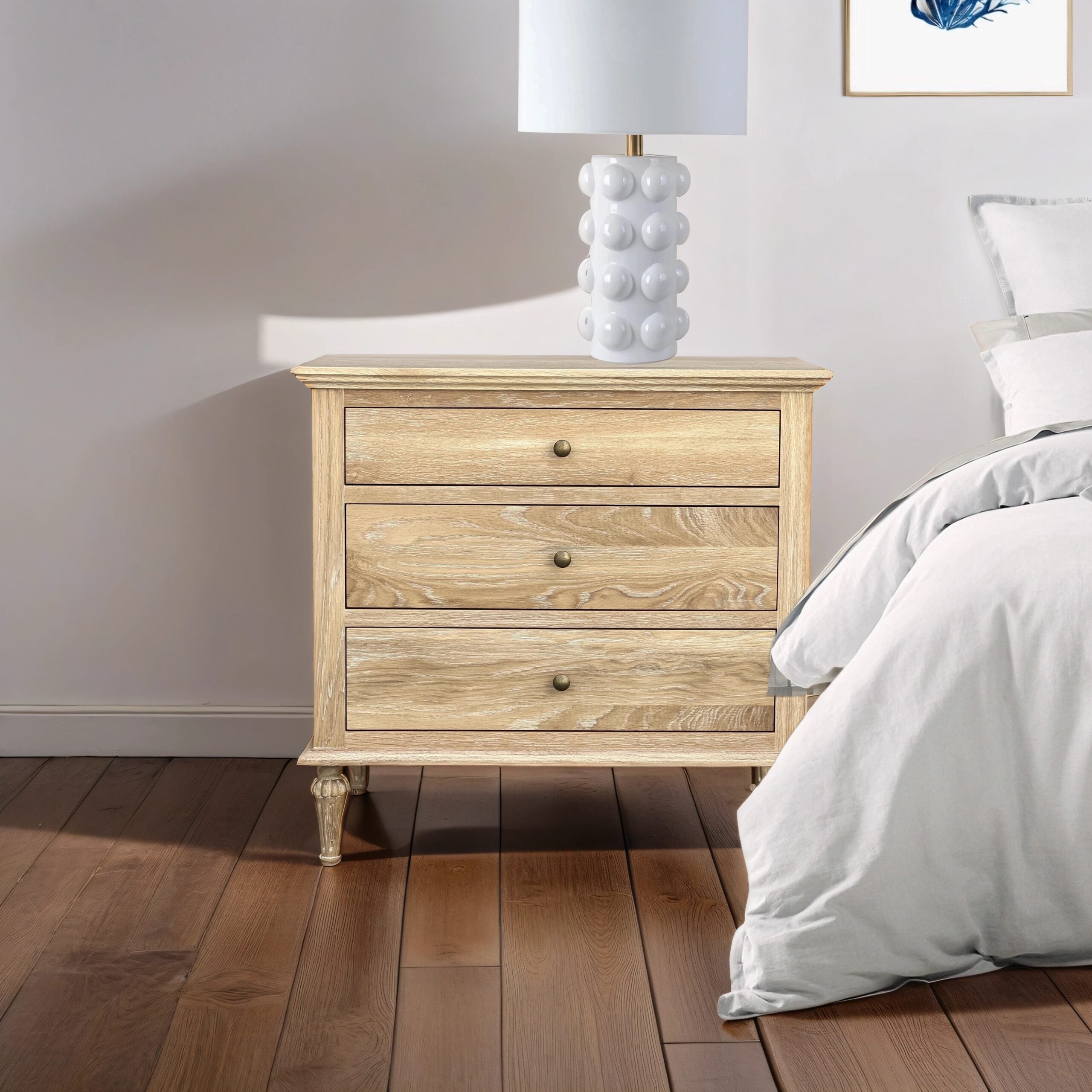 Emmerson Whitewashed Oak Side Table Round Knobs Large | House of ...