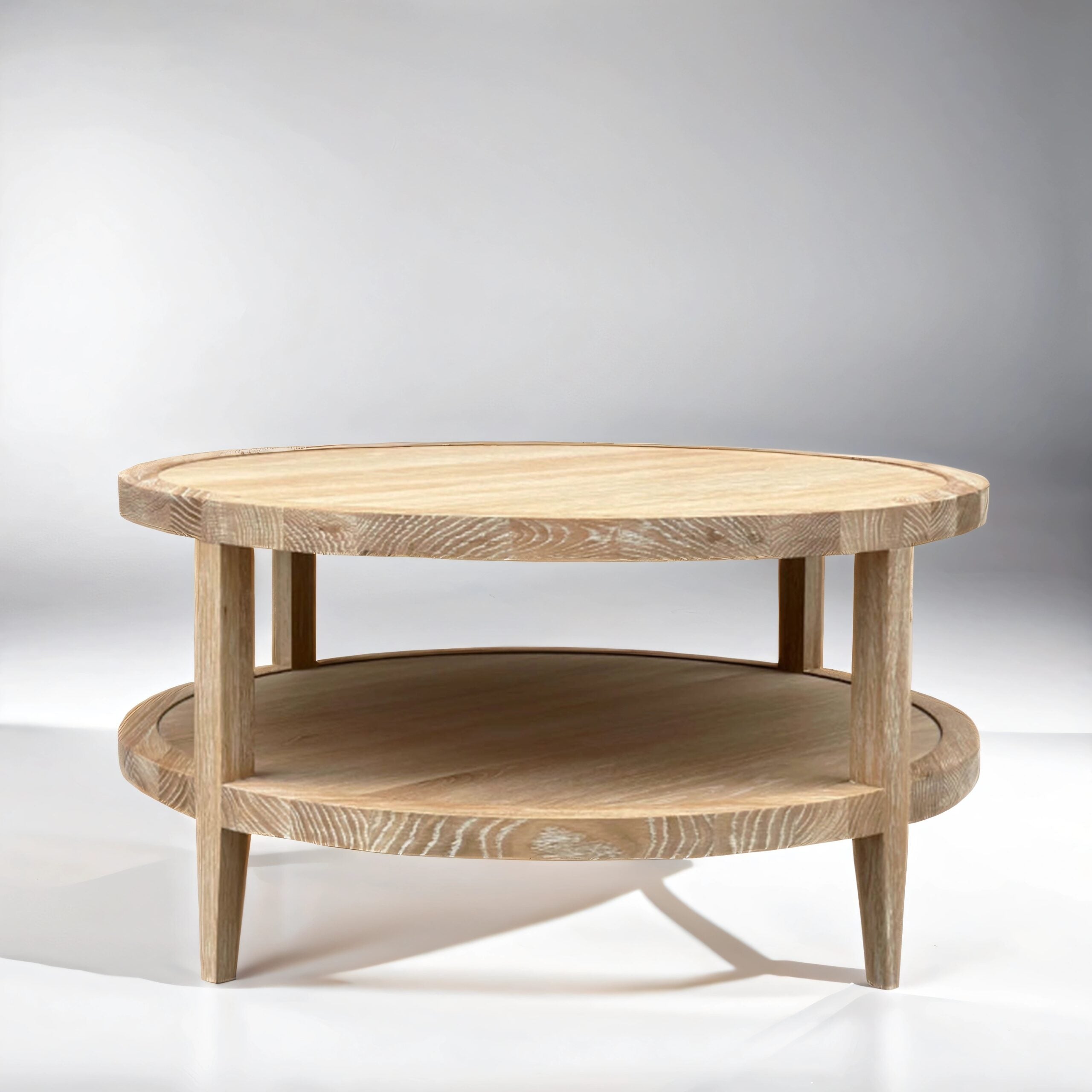French Contemporary Round Coffee Table Whitewash Oak – House of Isabella AU
