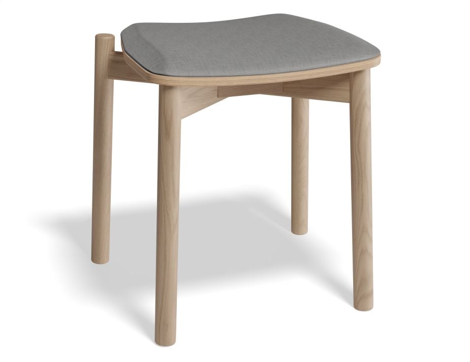 Andi Low Stool - Natural Ash with Pad - 45cm - Charcoal Fabric Seat Pa ...