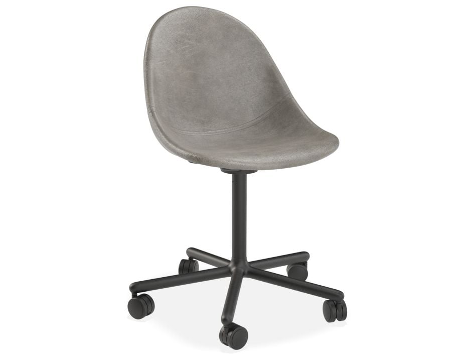 Pebble Chair Grey Upholstered Vintage Seat - Swivel Base w Castors ...