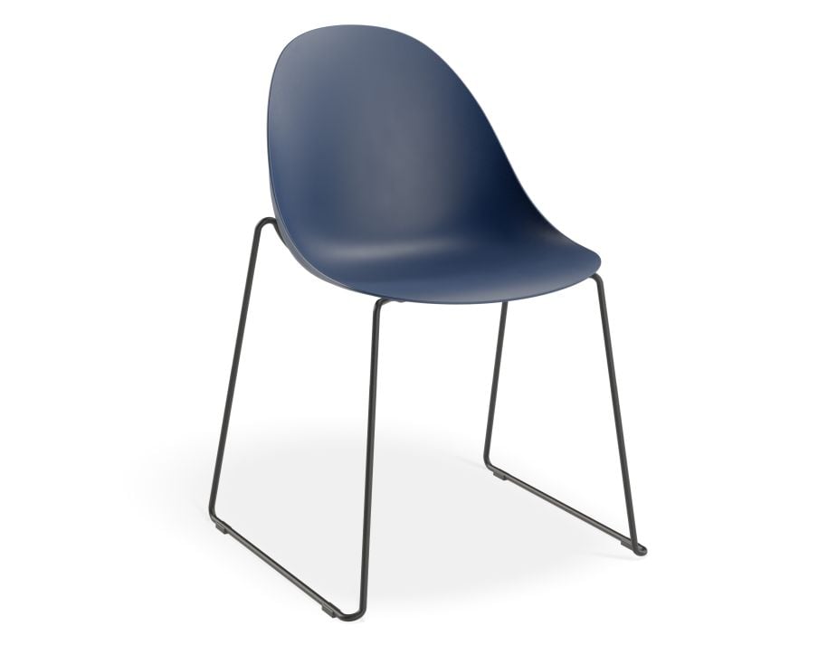 Pebble Chair Navy Blue with Shell Seat - Sled Stackable Base - White ...