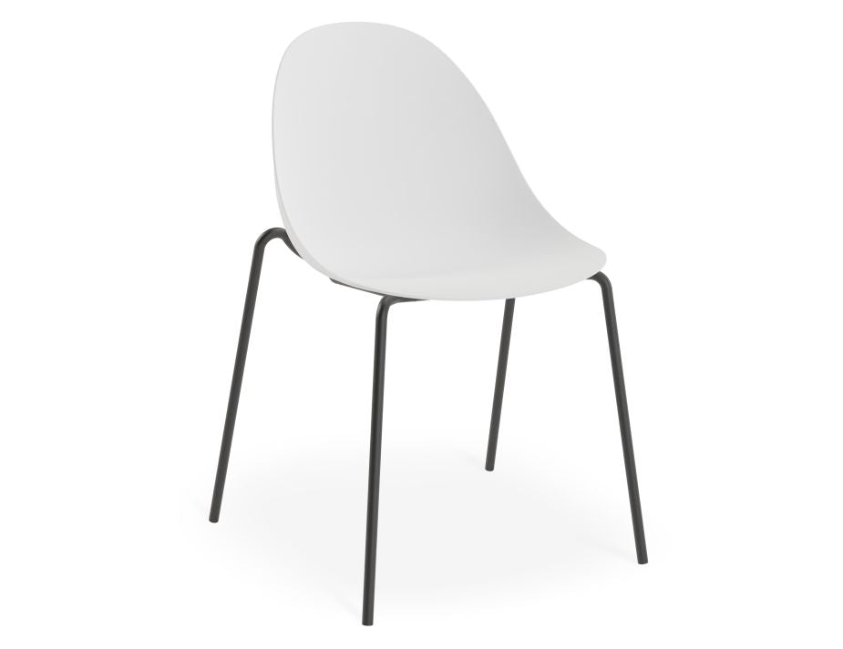 Pebble Chair White with Shell Seat - 4 Post Stackable Base - Black ...