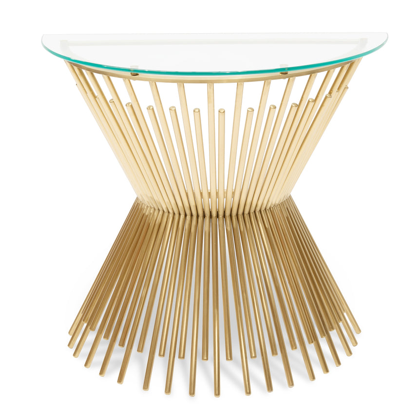 Stylish Brushed Gold Base Glass Console Table