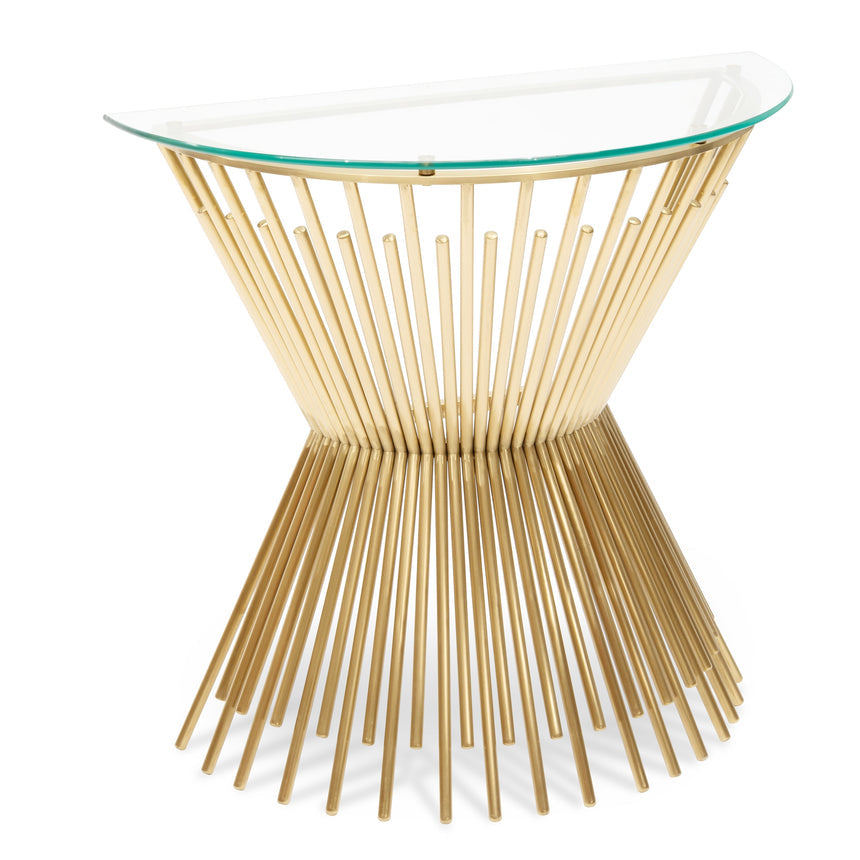 Stylish Brushed Gold Base Glass Console Table